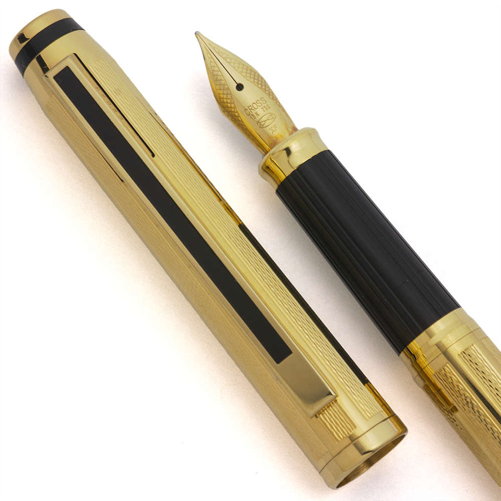 Cross Signature Fountain Pen (late 1990s) - Gold Electro-Plated w/Wavy Lines Pattern, C/C, 18k ...